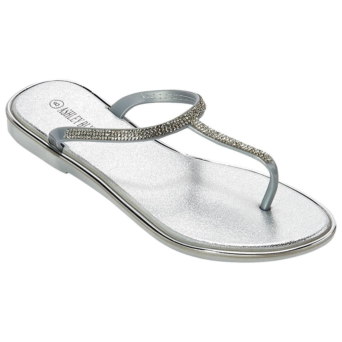 Click here for Womens Ashley Blue T-Strap w/Rhinestones Thong San... prices