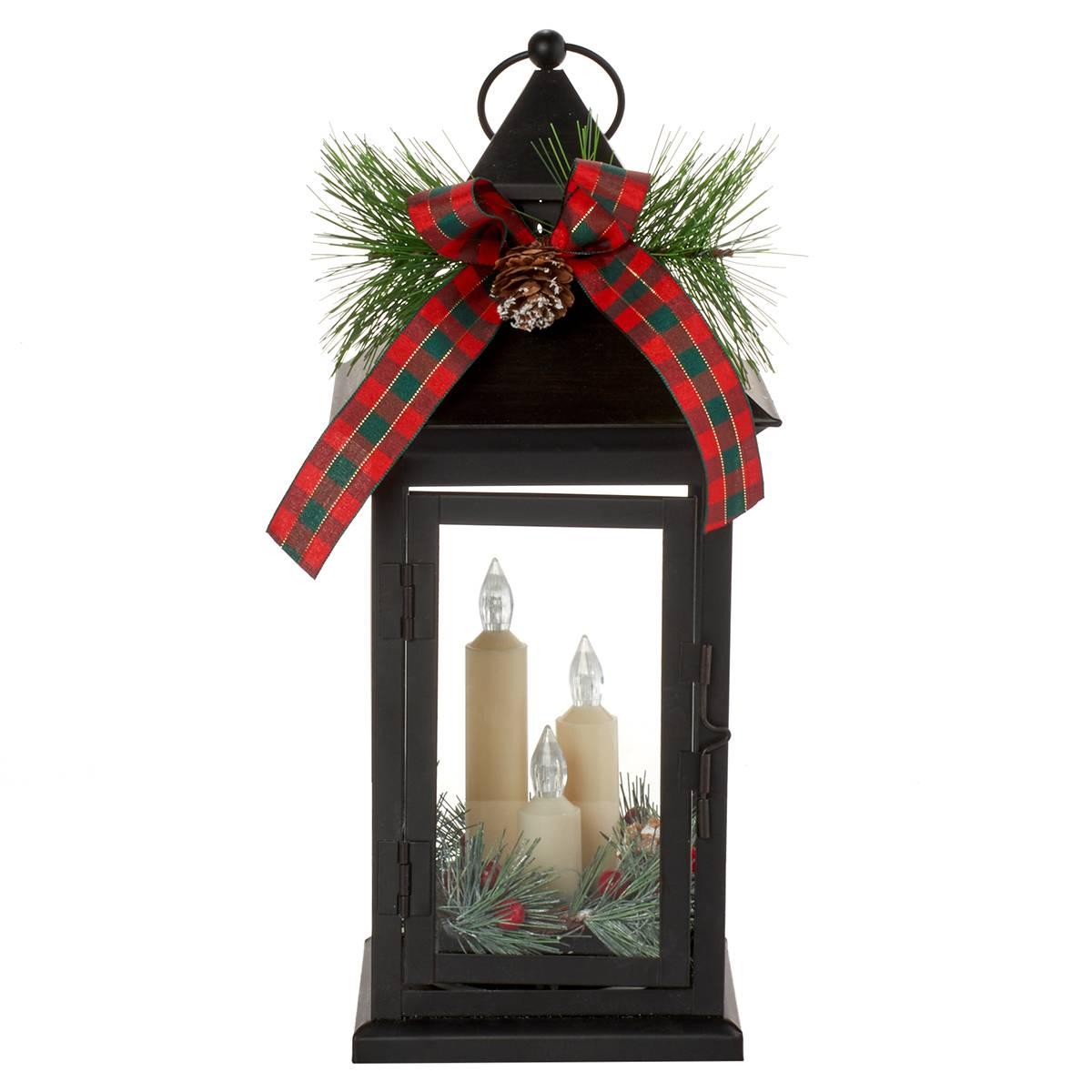 Click here for 14in. Metal Lantern with Pine and Plaid Bow Decor prices