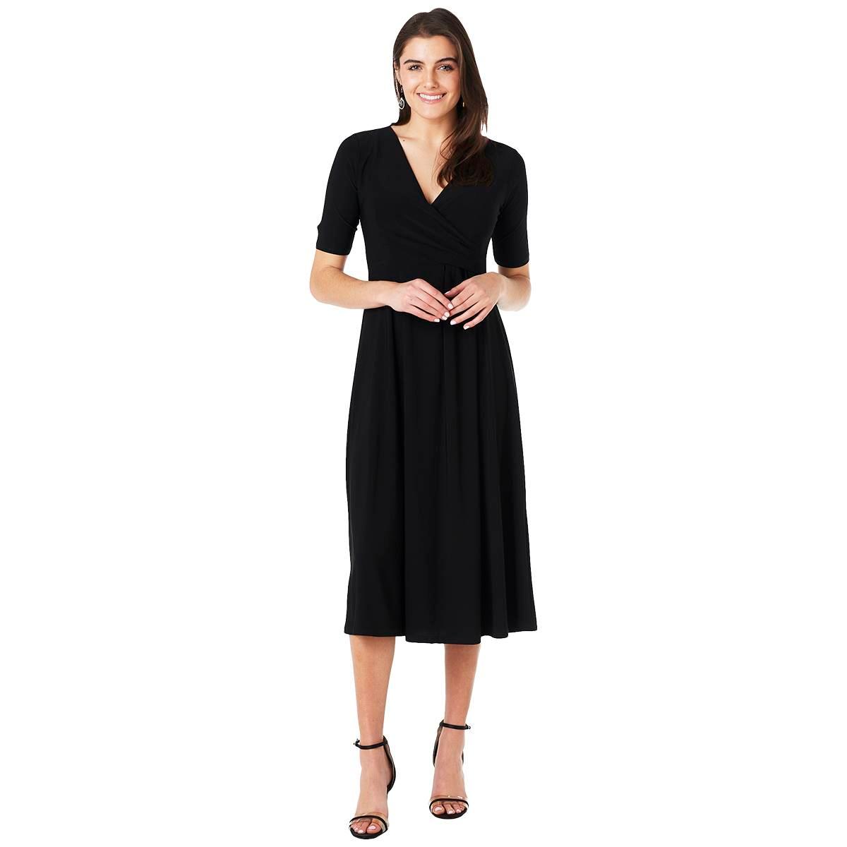 Womens MSK Solid Elbow Sleeve Surplice Midi Dress