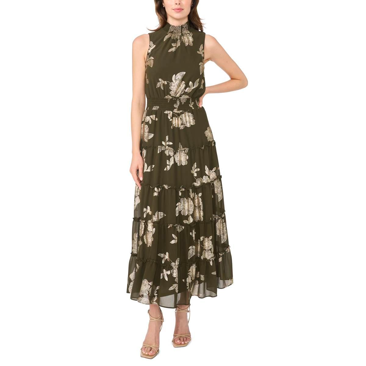 Click here for Womens MSK Sleeveless Mock Neck Foil Floral Tiered... prices