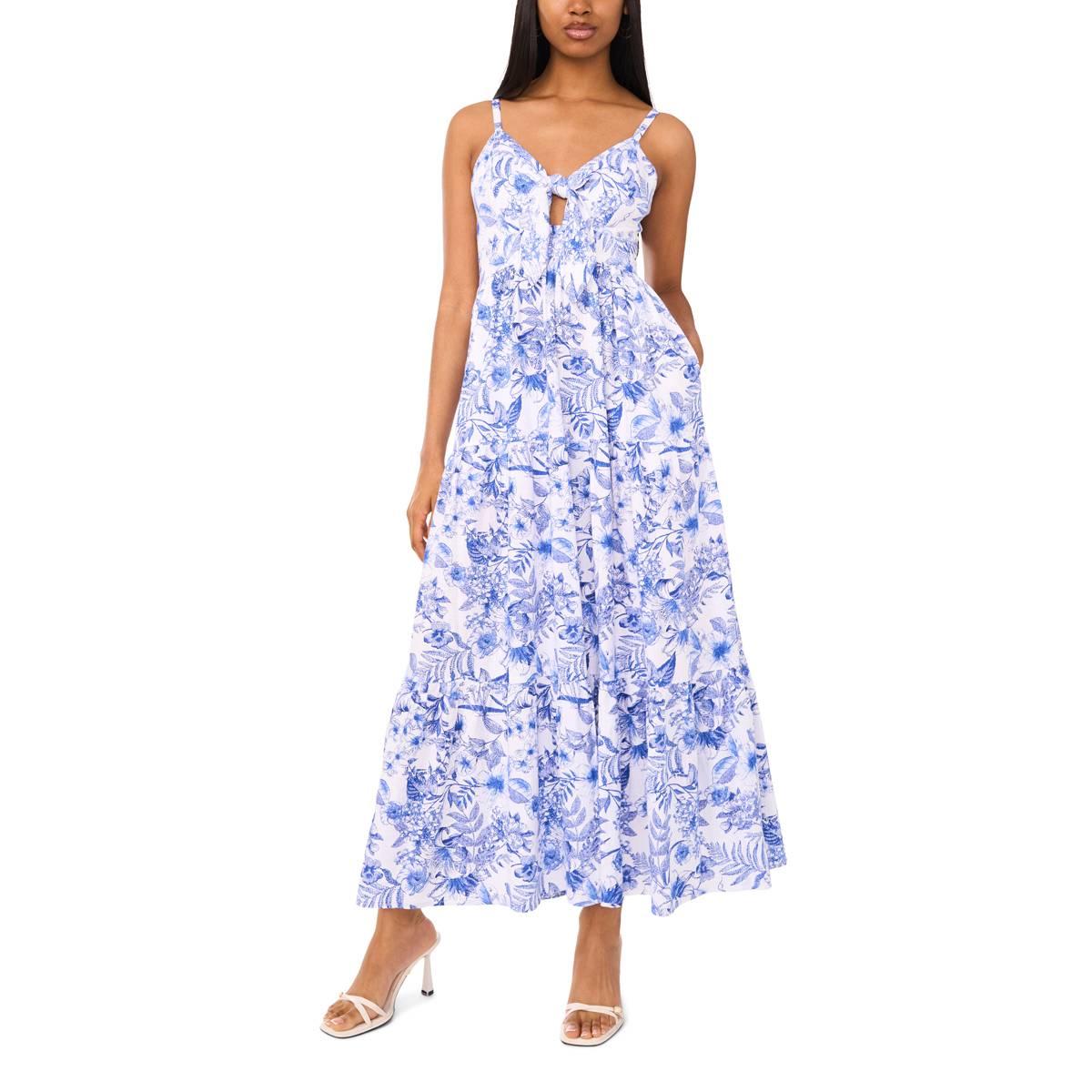 Click here for Womens MSK Sleeveless Floral Leaf Linen Tie Front... prices