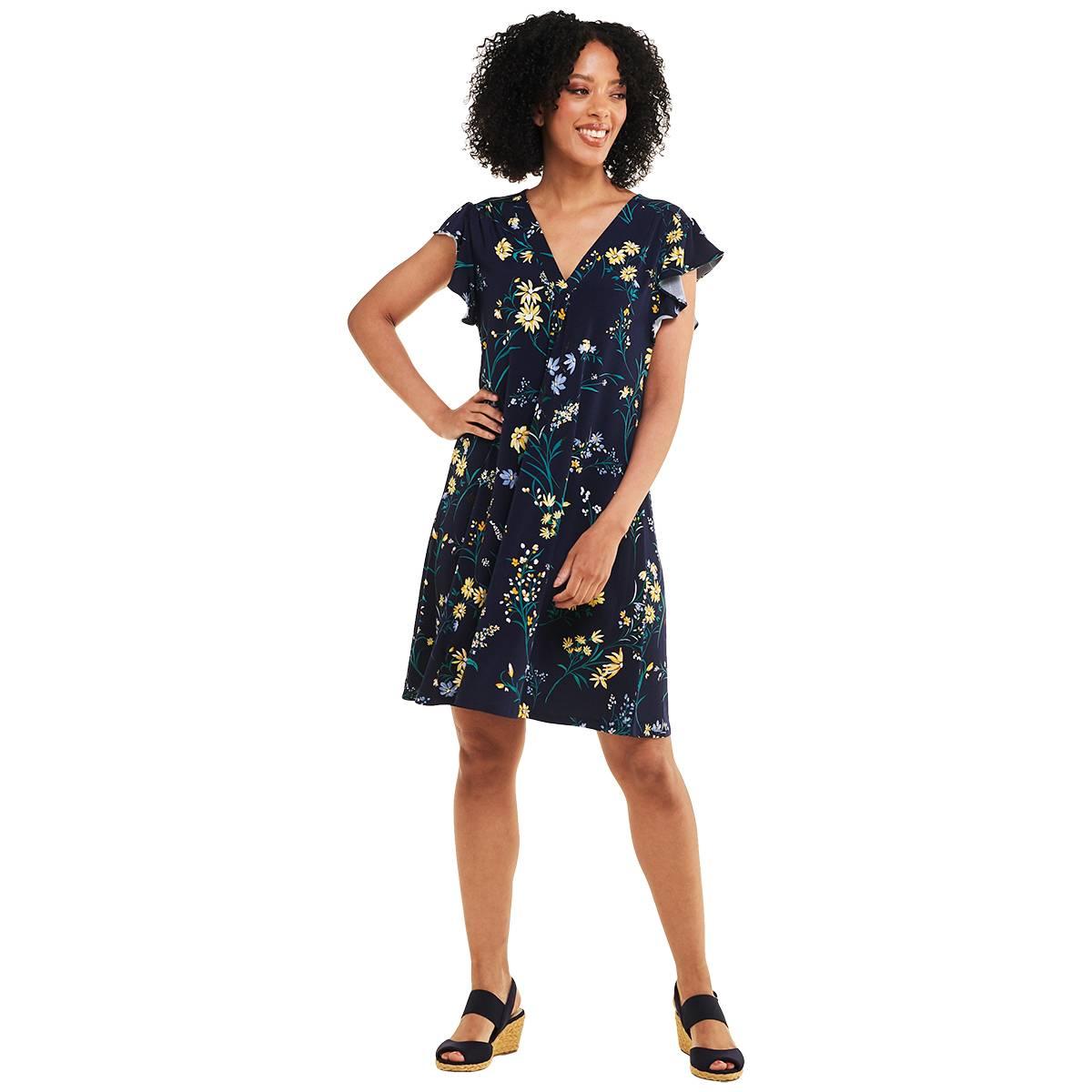 Click here for Womens MSK Cap Flutter Sleeve V Neck Floral Shift... prices