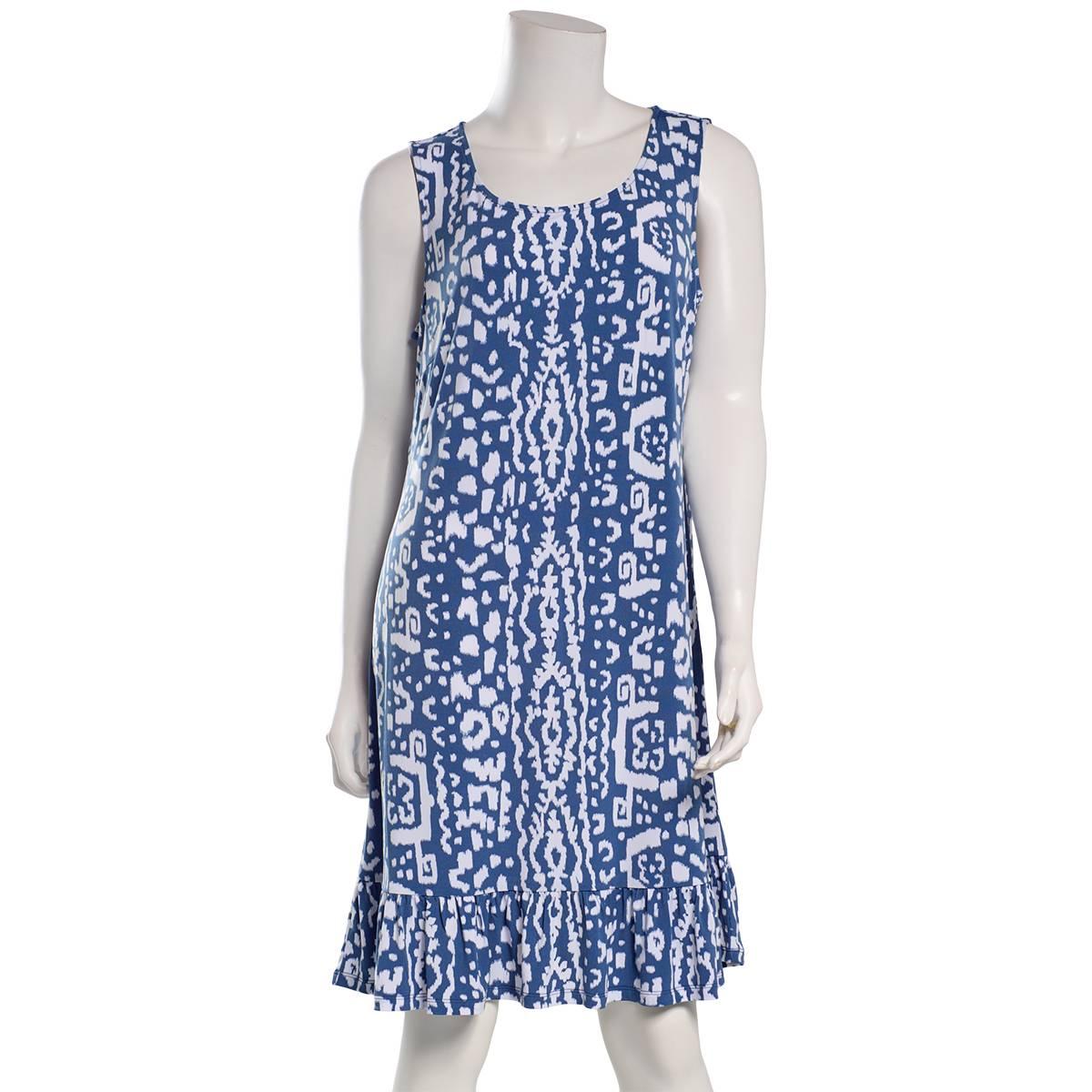 Click here for Womens MSK Sleeveless Abstract Ruffle Hem Shift Dr... prices