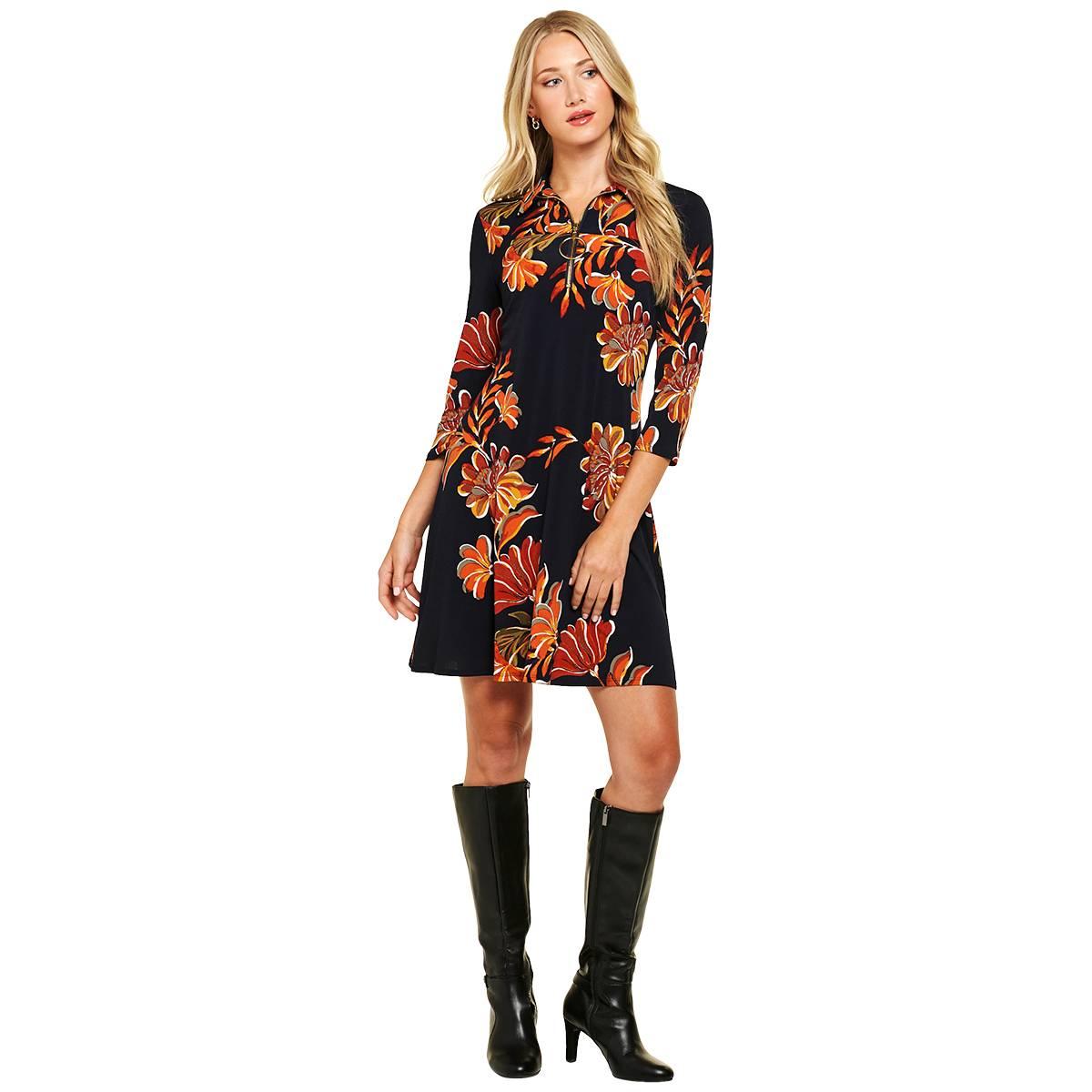 Click here for Womens MSK 3/4 Sleeve 1/2 Zip Neck Shift Dress prices