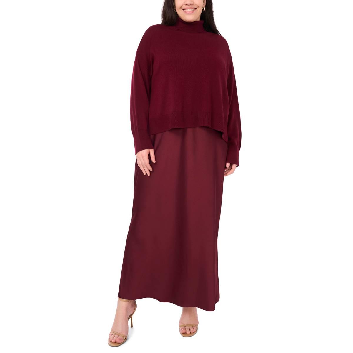 Msk Womens Mock Neck Slip Sweater Dress - Zinfandel