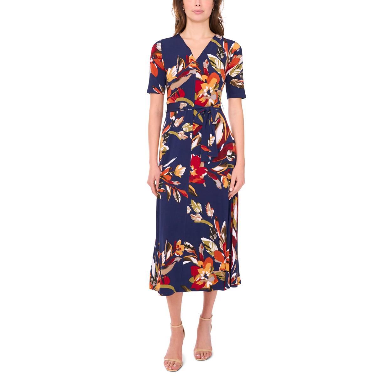 Click here for Womens MSK Short Sleeve V Neck Floral Midi Dress prices