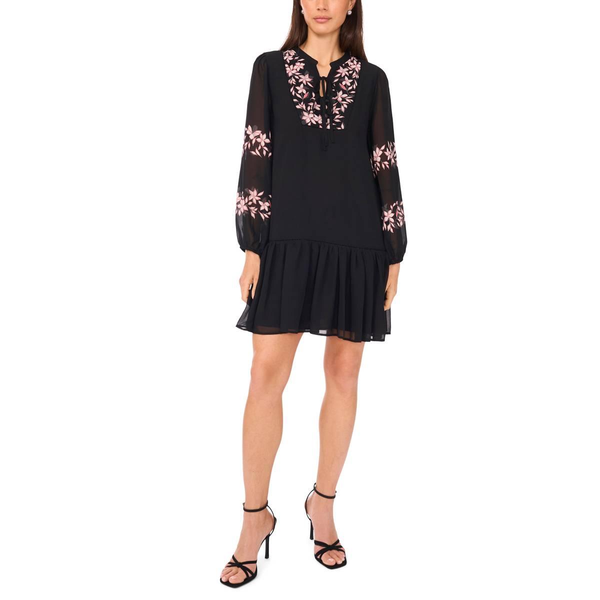 Womens MSK Long Sleeve Floral Trim Shift Dress