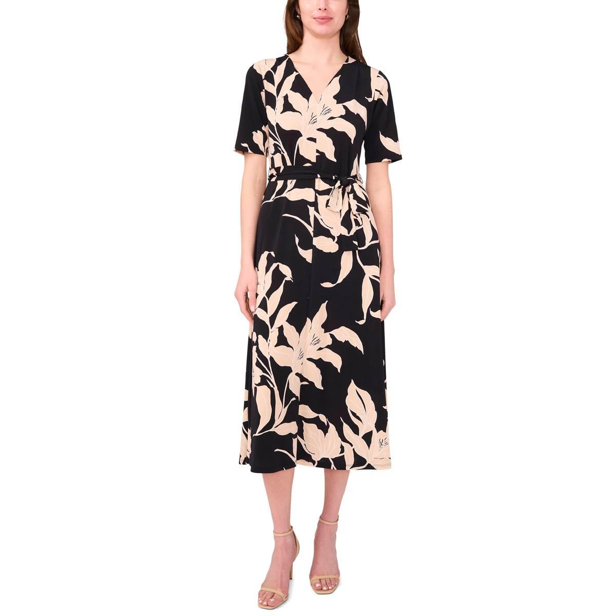Msk Womens V Neck Tie Waist Maxi Dress - Rich black