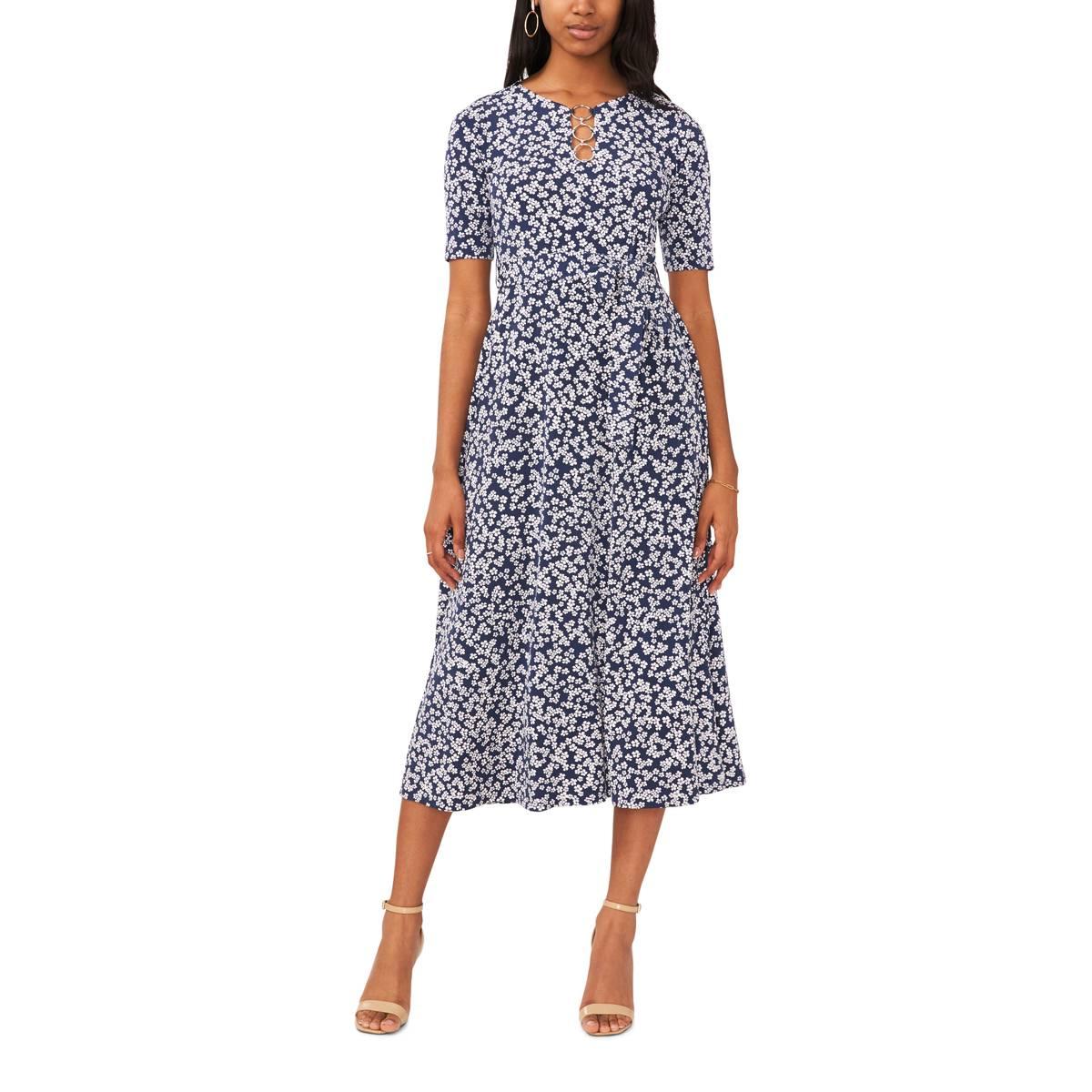 Click here for Plus Size MSK Elbow Sleeve Three Ring Floral Midi... prices