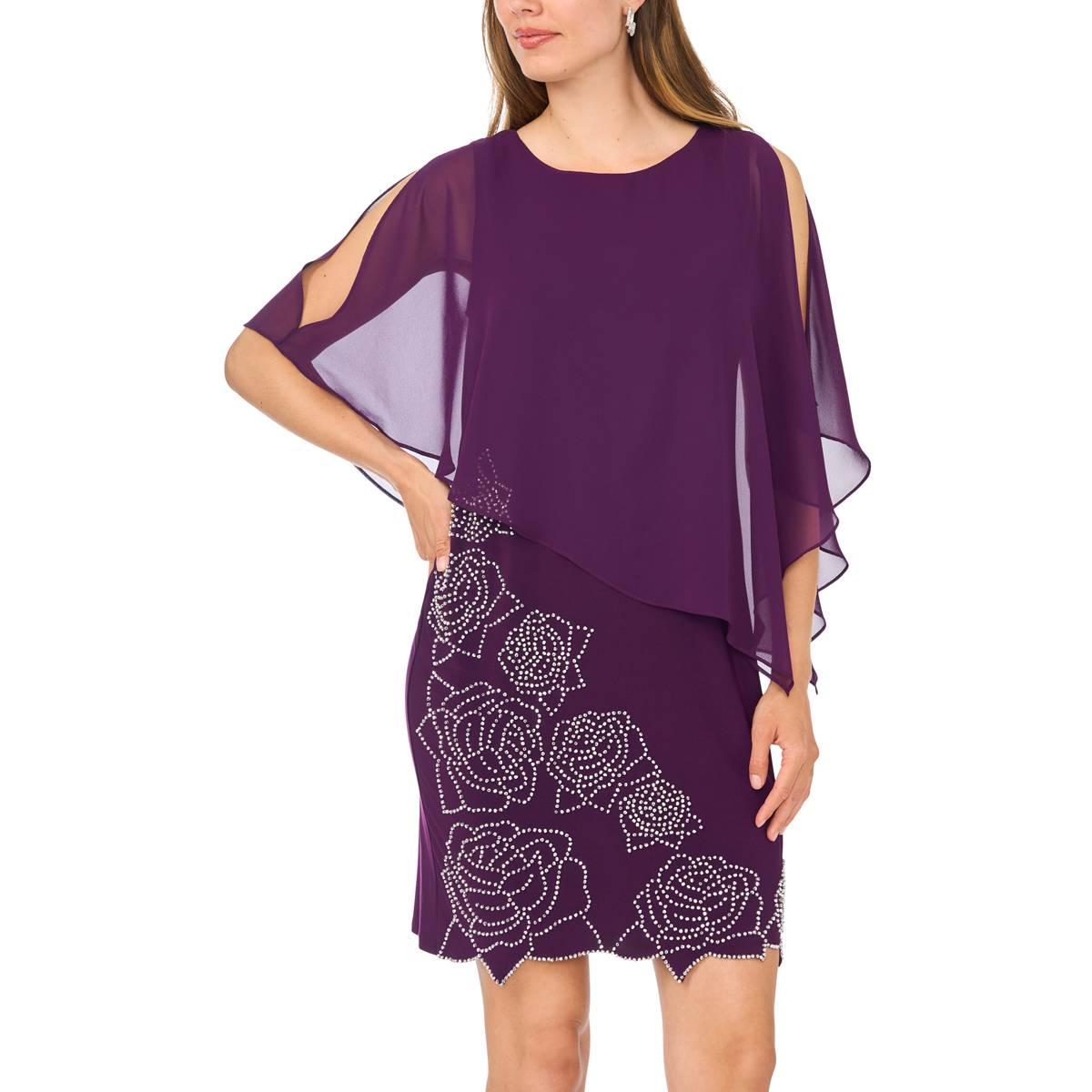 Click here for Womens MSK Solid Sheer Rose Bead Trim Shift Dress... prices