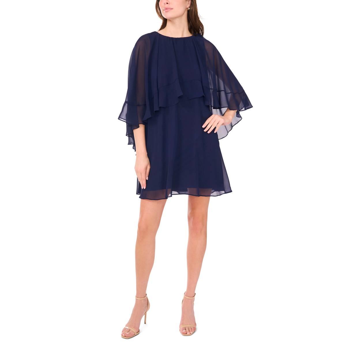 Click here for Womens MSK Ruffle Capelet Chiffon Shift Dress prices