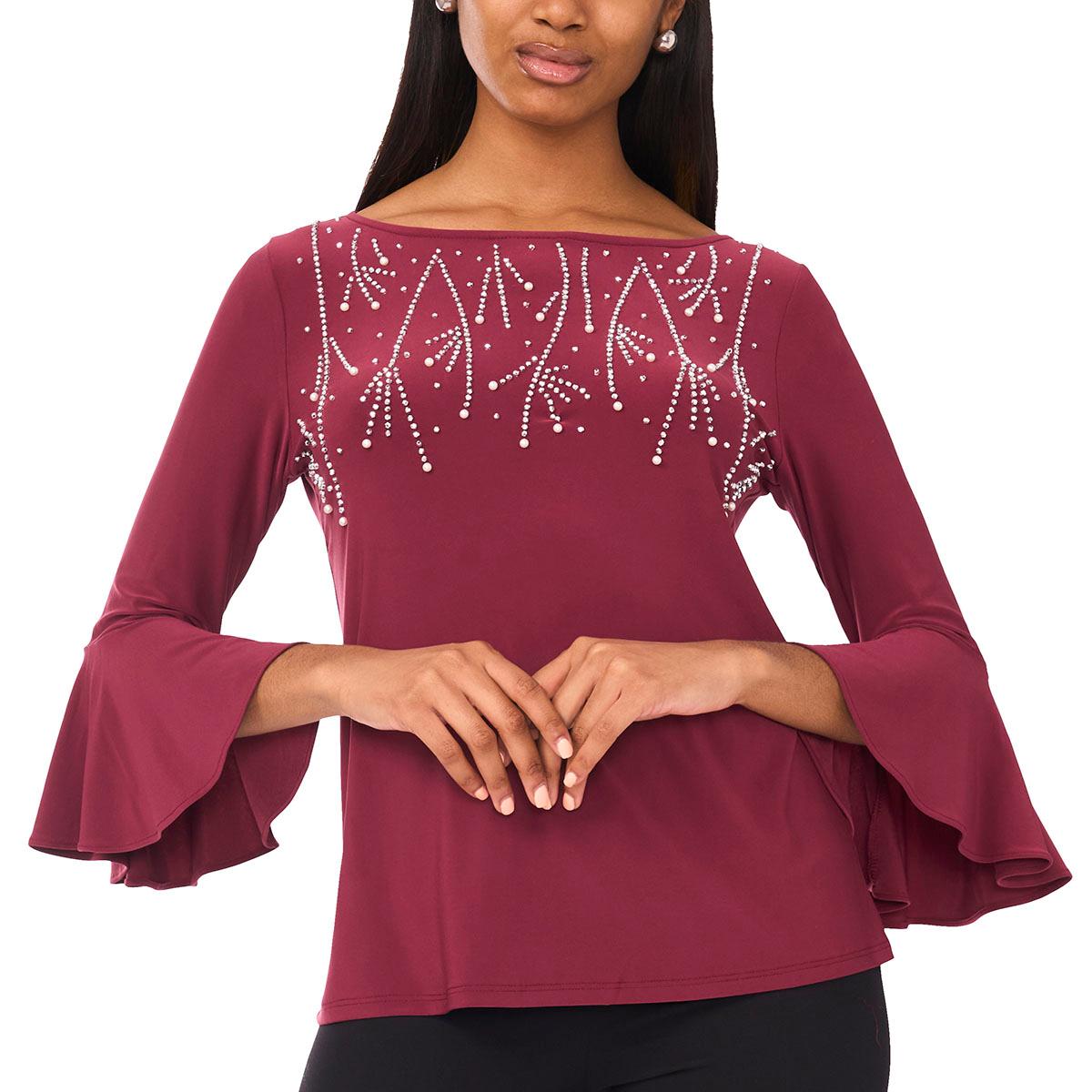 Click here for Womens MSK Flounce Sleeve Boat Neck Beaded Trim Bl... prices