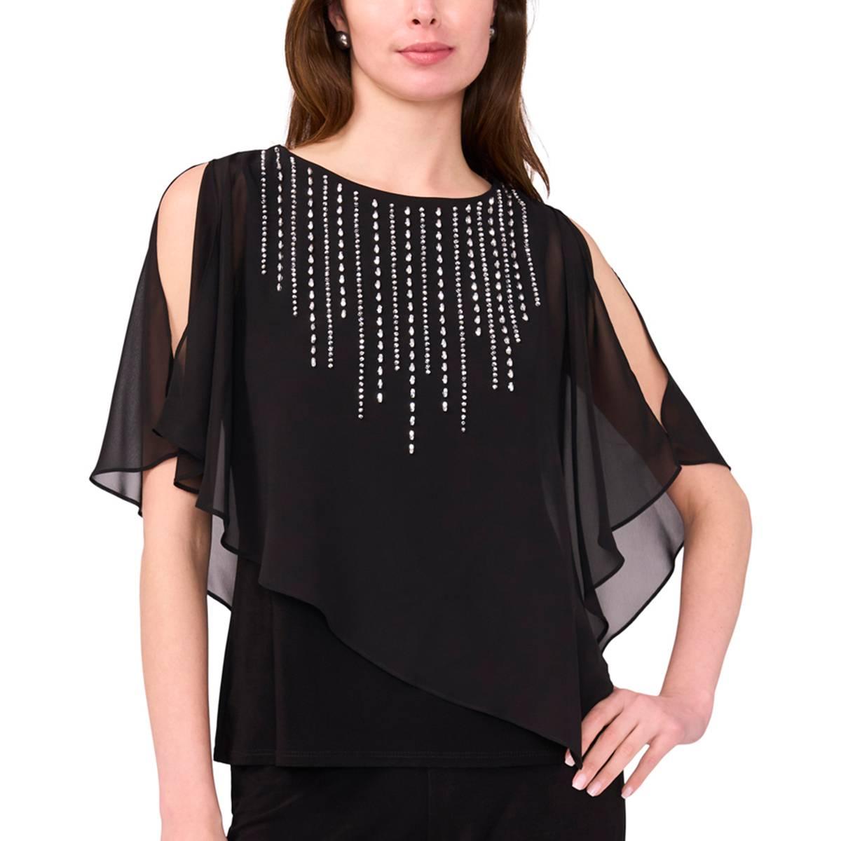 Click here for Petite MSK Short Sleeve Overlay Bead Trim Blouse prices