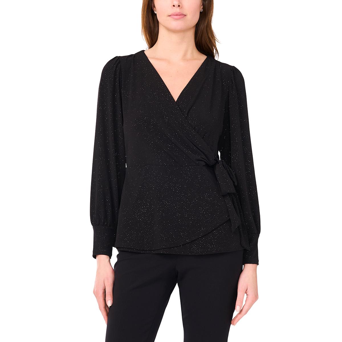 Click here for Womens MSK Long Sleeve Wrap Glitter Blouse prices
