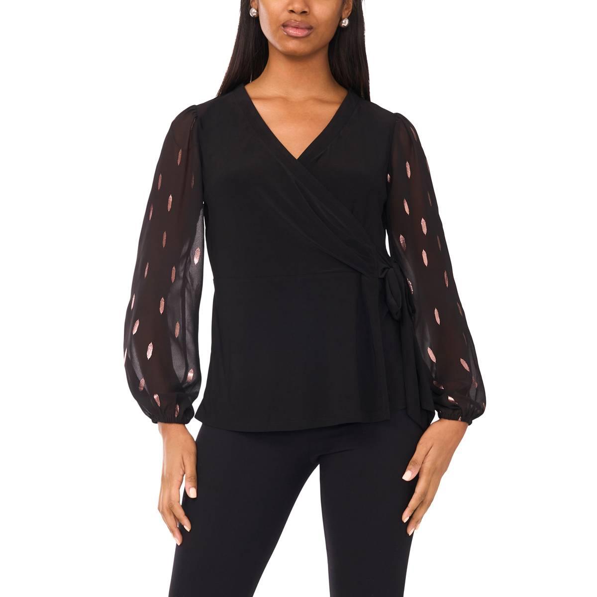 Click here for Petite MSK Foil Dot Sleeve Wrap Blouse prices