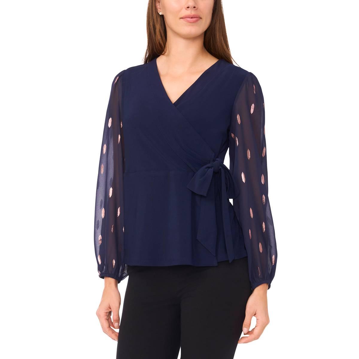 Click here for Womens MSK Long Sleeve Foil Dot Wrap Blouse prices