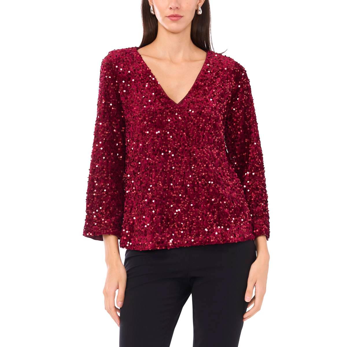 Click here for Womens MSK 3/4 Sleeve V-Neck Velvet Sequin Blouse prices