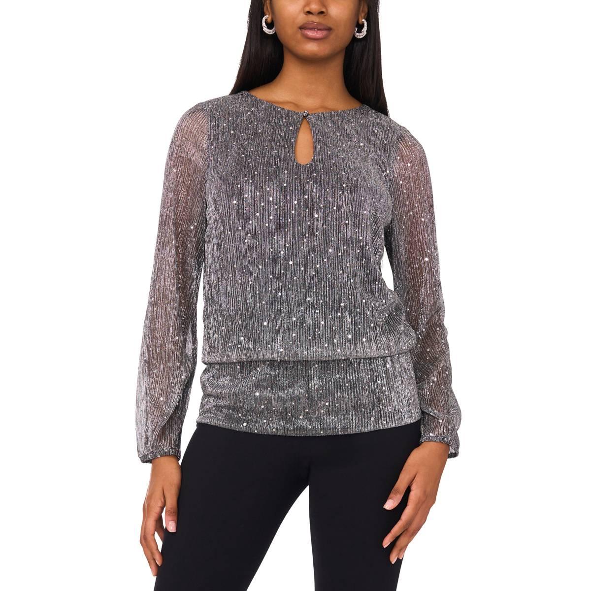 Msk Womens Long Sleeve Keyhole Detail Blouson Top - Iron/silver