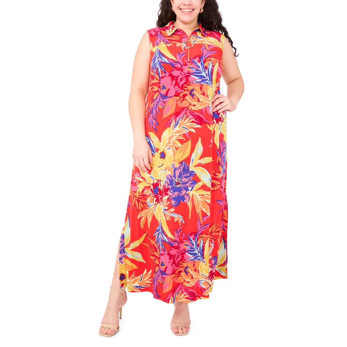 Click here for Plus Size MSK Sleeveless Floral O-Ring Half Zip Ne... prices