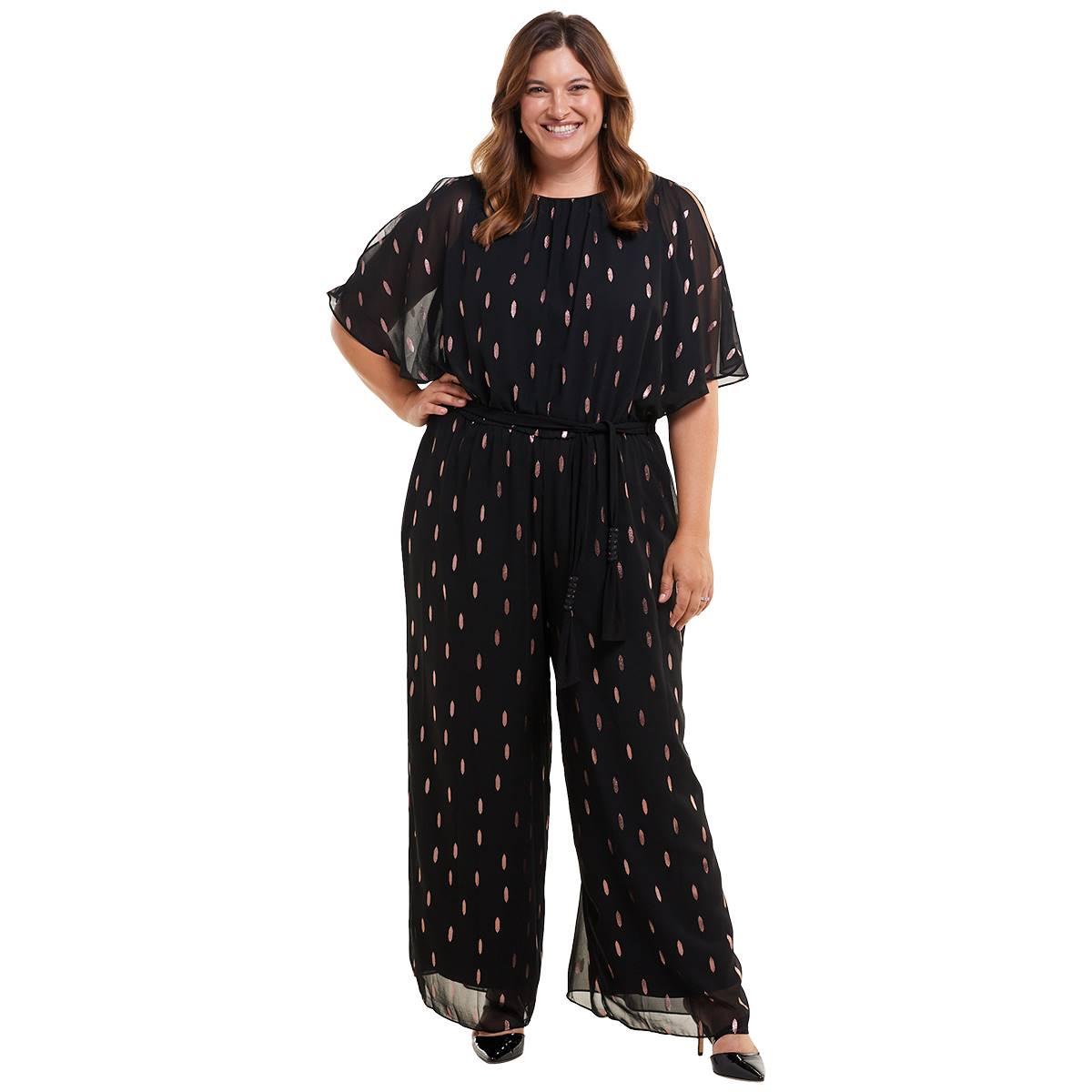 Click here for Plus Size MSK Cold Shoulder Foil Oval Tie Waist Ju... prices