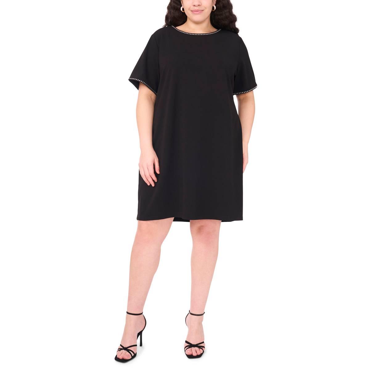 Msk Plus Size Short-Sleeve Crepe Shift Dress - Black