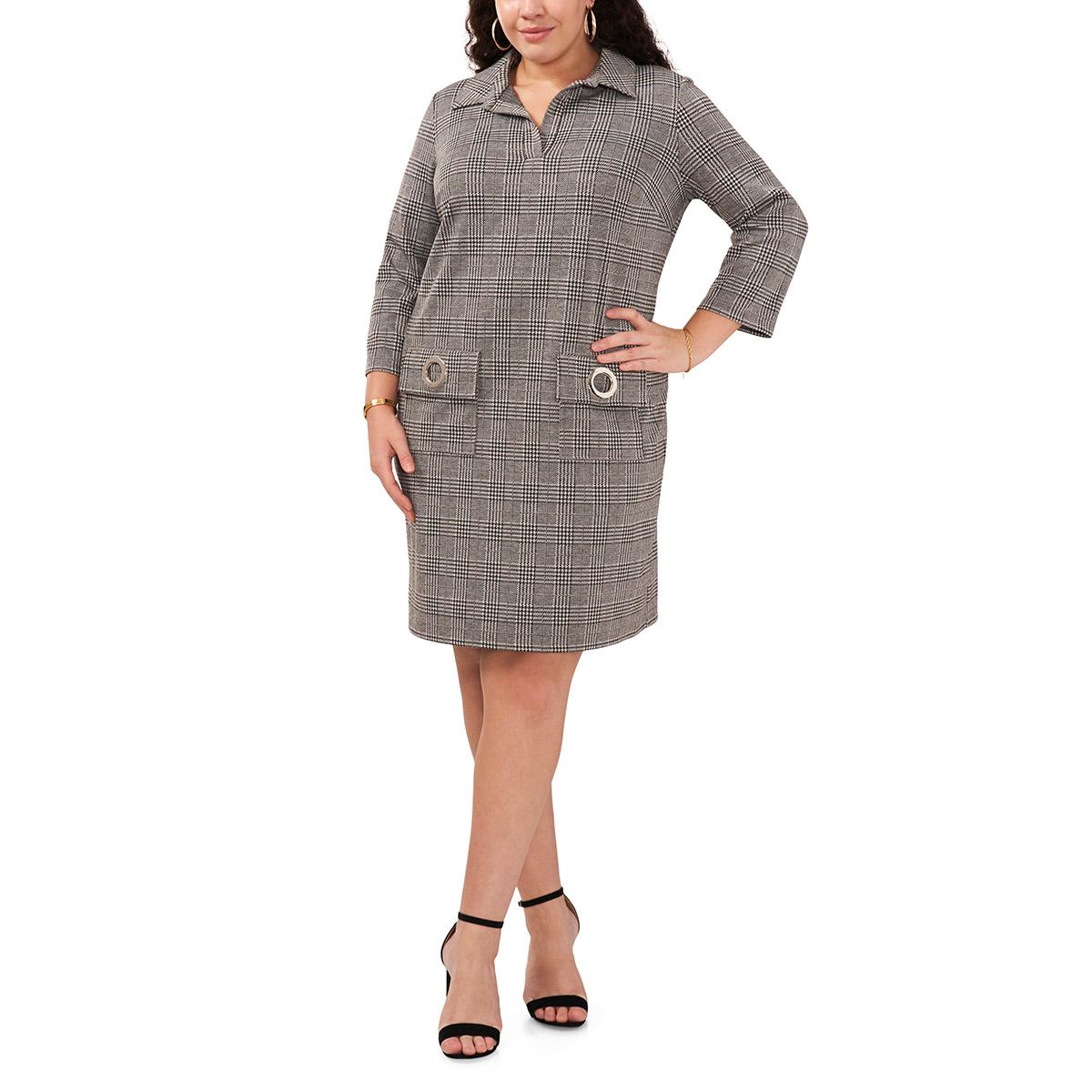 Click here for Plus Size MSK 3/4 Sleeve Grommet Pocket Plaid Shif... prices