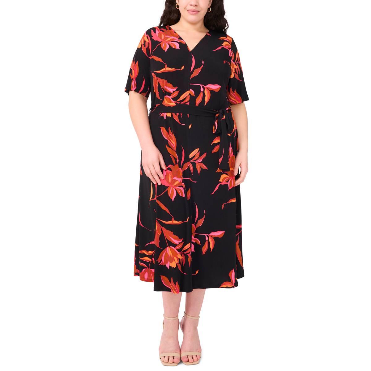 Click here for Plus Size MSK Elbow Sleeve Floral V-Neck Midi Dres... prices