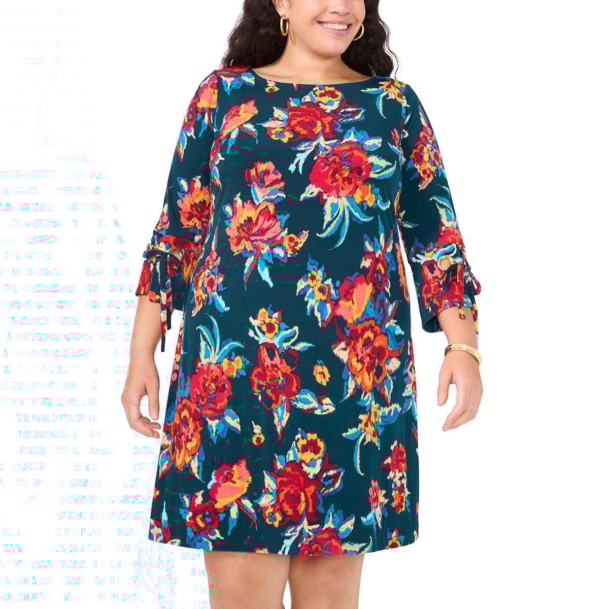 Click here for Plus Size MSK Tie Grommet Sleeve Floral Shift Dres... prices