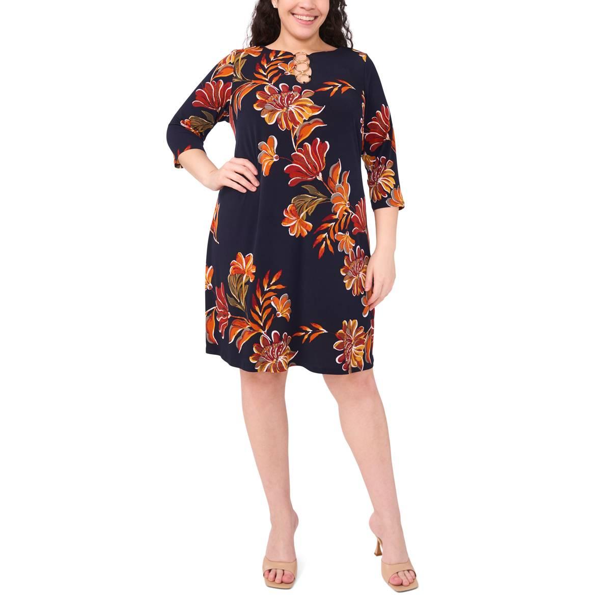 Click here for Plus Size MSK 3/4 Sleeve Floral Leaf 3 Ring Shift... prices