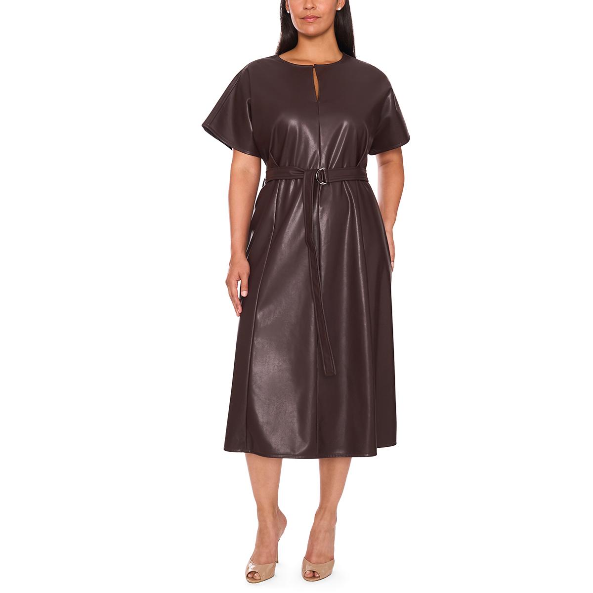 Msk Plus Size Dolman Sleeve Belted Midi Dress - Black Coffee