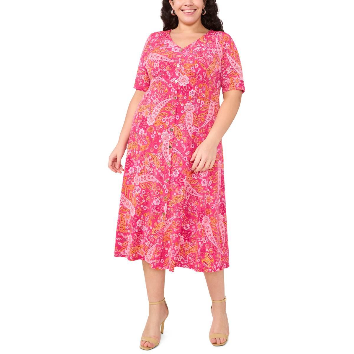 Click here for Plus Size MSK Elbow Sleeve Paisley Button Trim Mid... prices