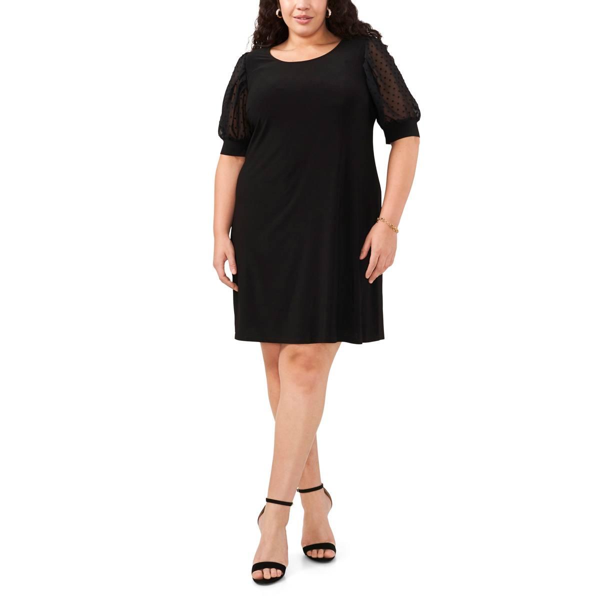 Click here for Plus Size MSK Puff Clip Dot Sleeve Shift Dress prices