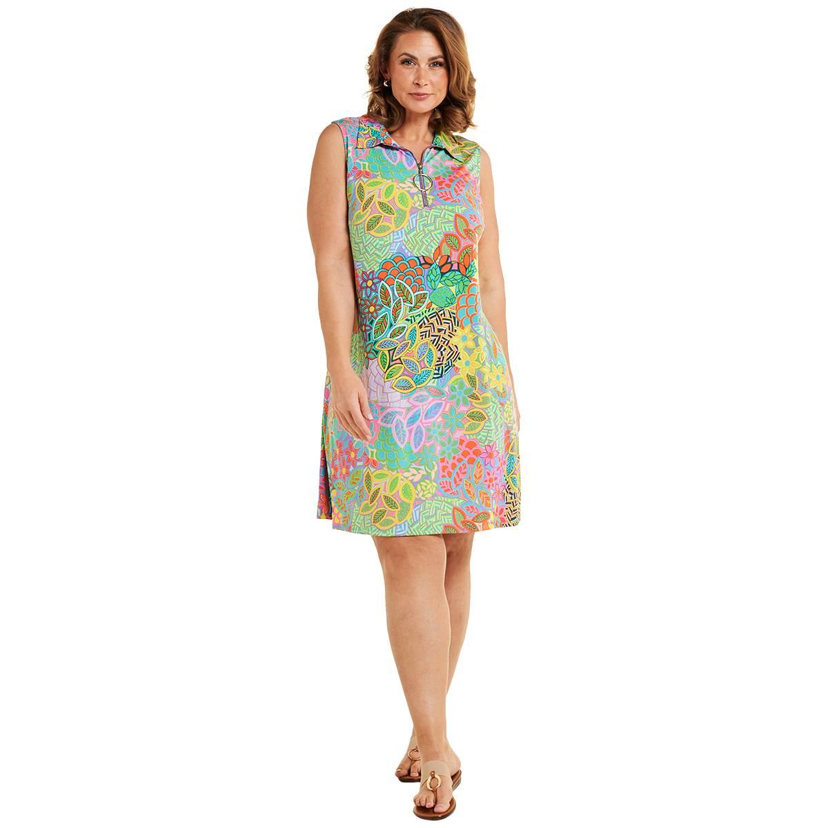 Click here for Plus Size MSK Sleeveless Leaf Half Zip Neck Shift... prices