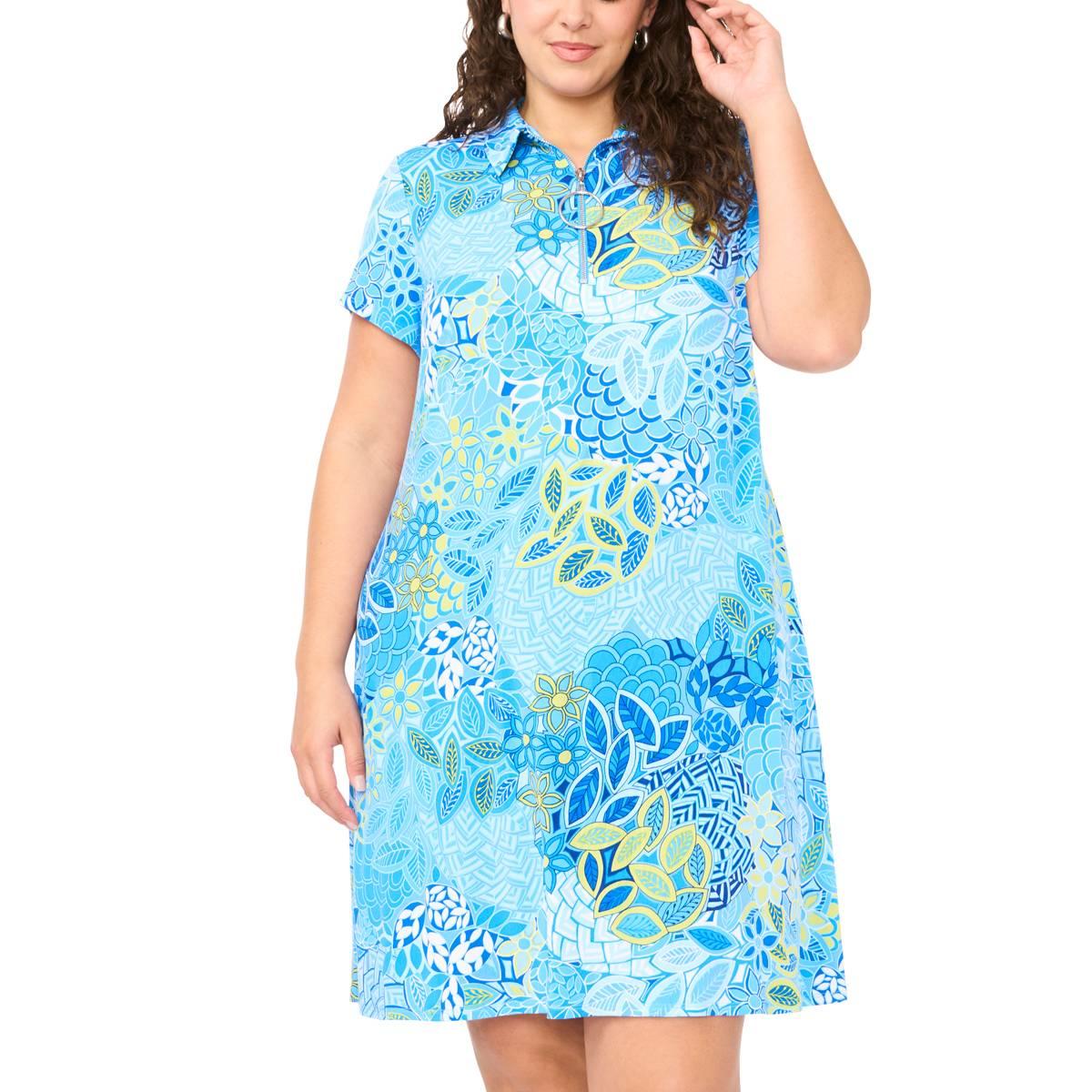 Click here for Plus Size MSK Short Sleeve Abstract Floral 1/4 Zip... prices
