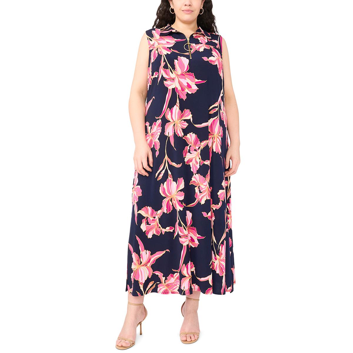 Click here for Plus Size MSK Sleeveless 1/4 Zip Floral Shift Midi... prices