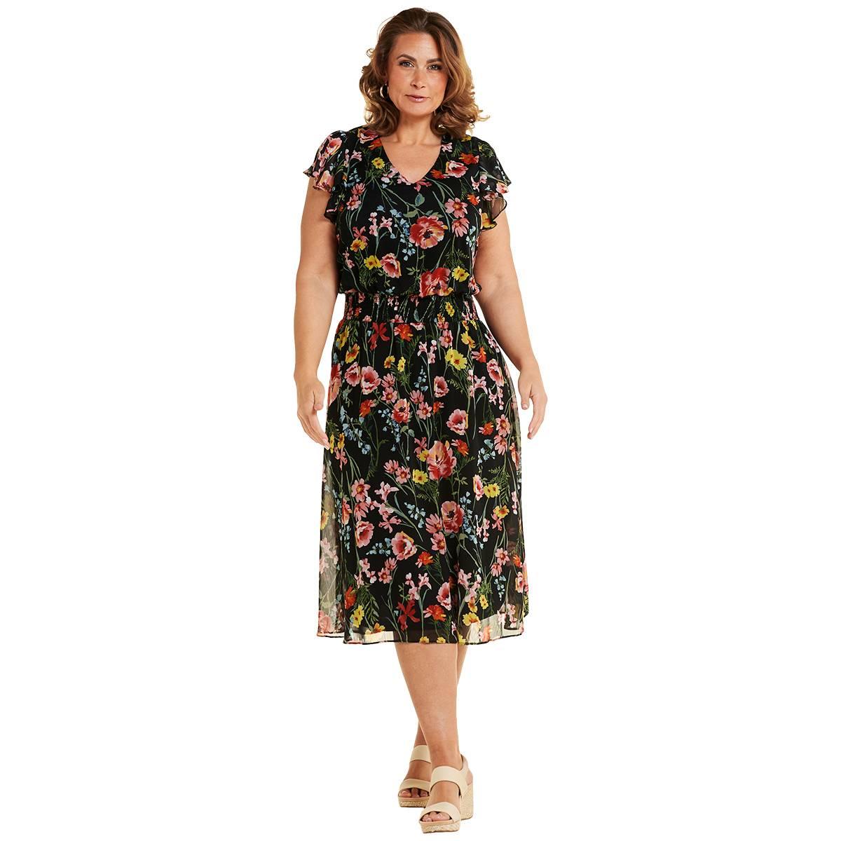 Click here for Plus Size MSK Flutter Sleeve V Neck Floral Chiffon... prices
