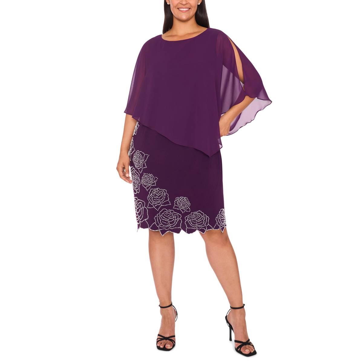 Click here for Plus Size MSK Solid Floral Rose Bead Trim Shift Dr... prices