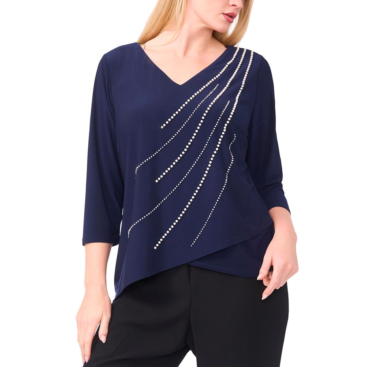 Click here for Plus Size MSK 3/4 Sleeve V Neck Beaded Trim Blouse prices