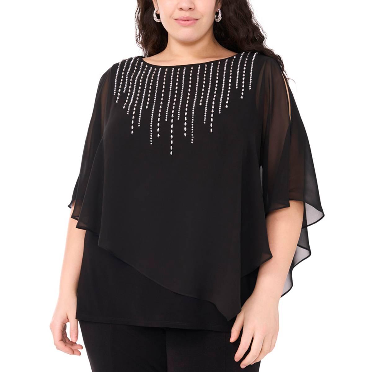 Click here for Plus Size MSK Short Sleeve Overlay Bead Trim Blous... prices