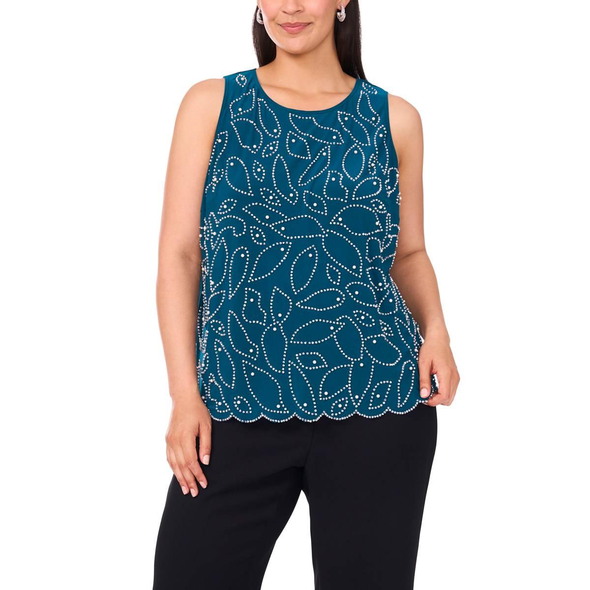 Click here for Plus Size MSK Faraj Bead Leaf Tank Top prices