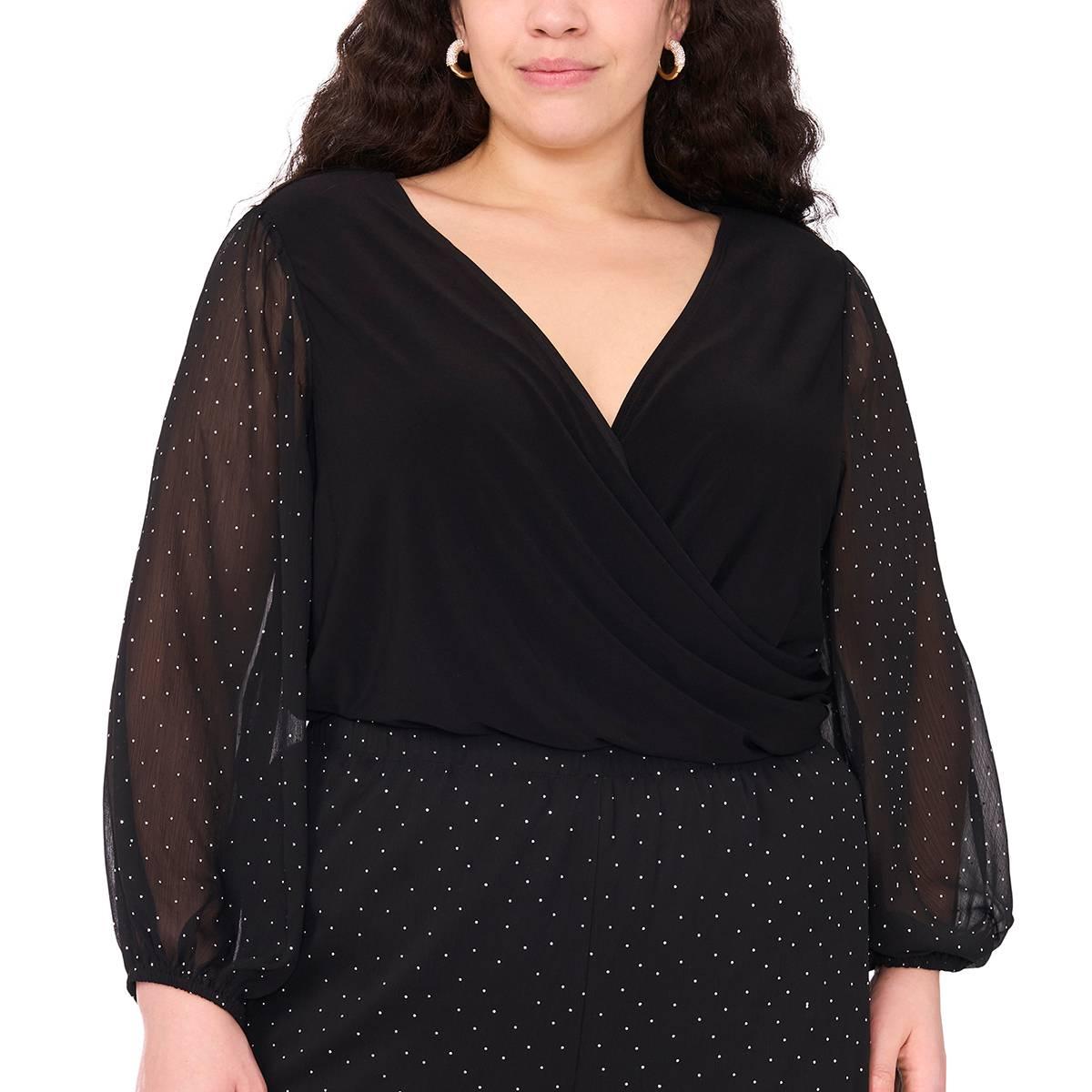 Click here for Plus Size MSK Rhinestone Sleeve Surplice Neck Blou... prices