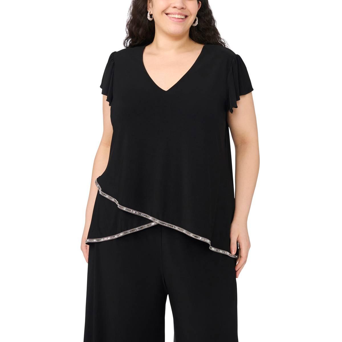 Click here for Plus Size MSK Flutter Sleeve V-Neck Rhinestone Tri... prices