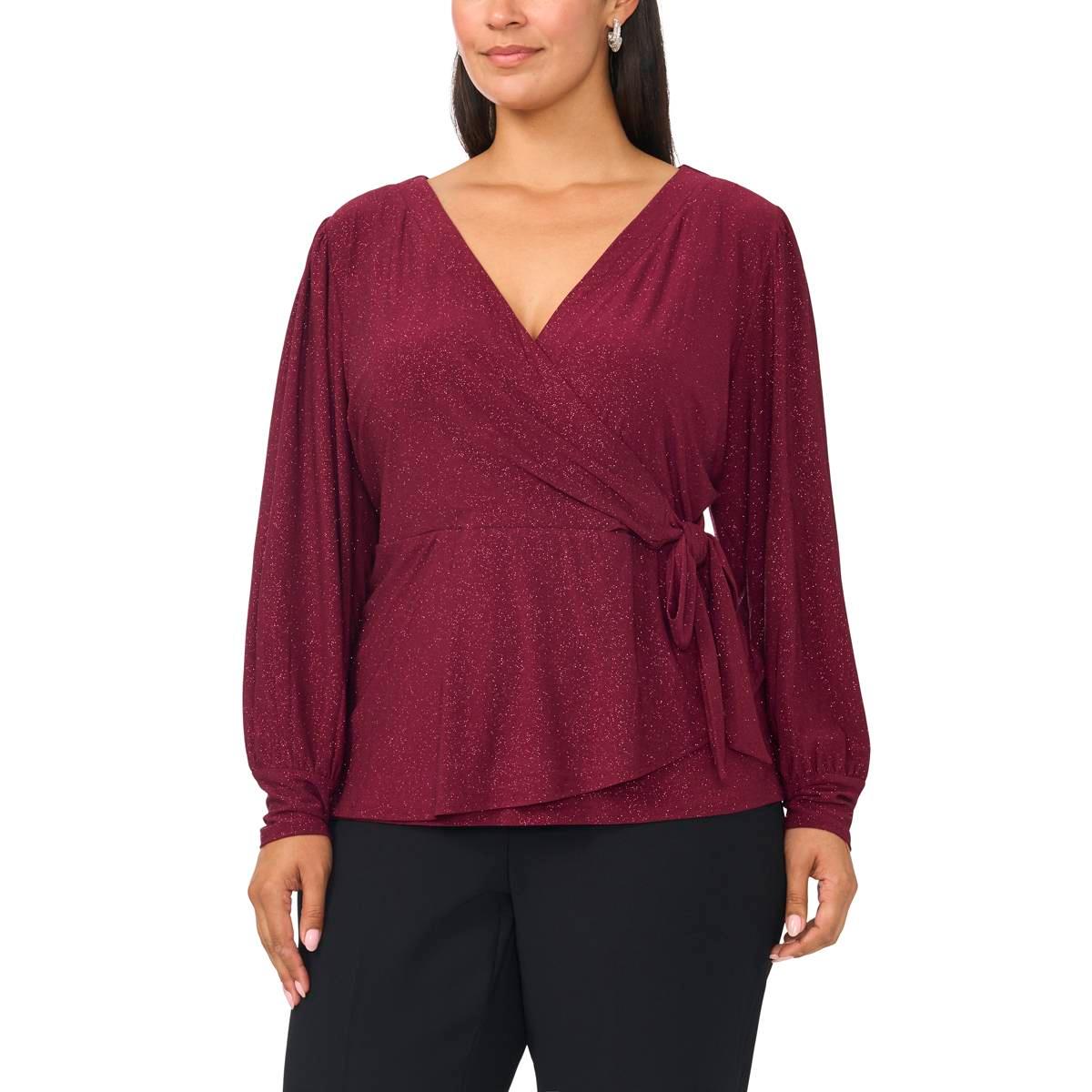 Click here for Plus Size MSK Long Sleeve Surplice Neck Sparkle Si... prices