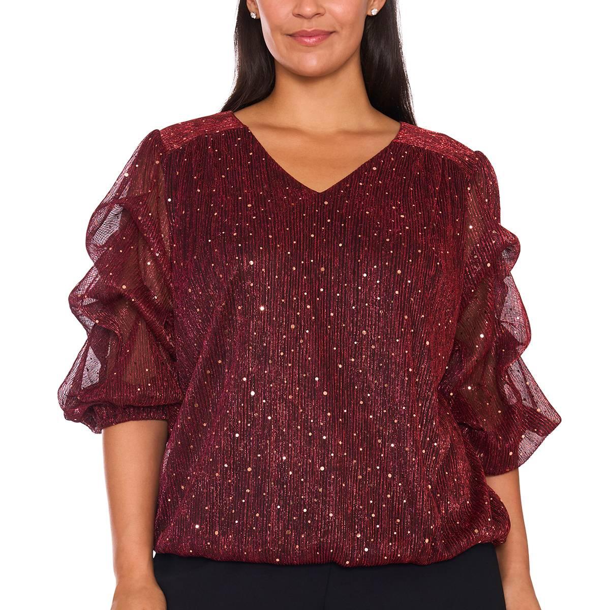 Click here for Plus Size MSK Lurex Crinkle Lantern Sleeve Blouse prices