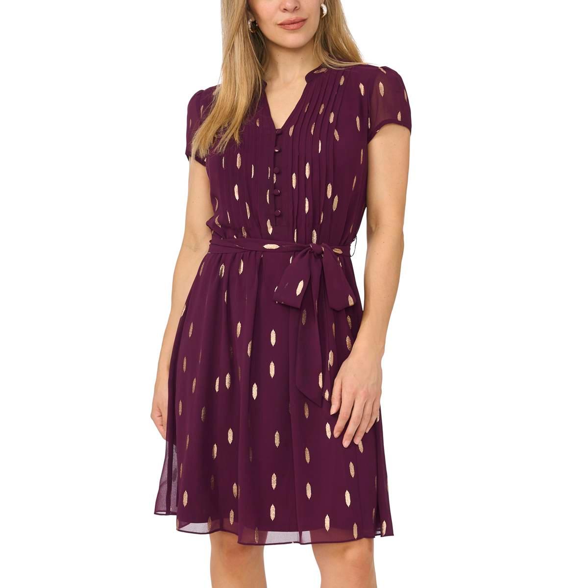 Click here for Petite MSK Short Sleeve Foil Dot Pintuck A-Line Dr... prices