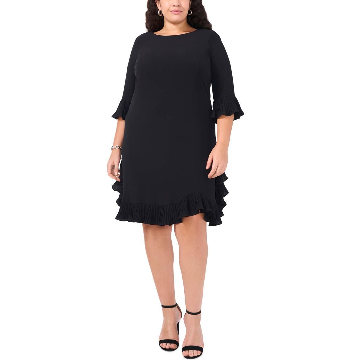 Click here for Petite MSK Elbow Sleeve Crepe Ruffle Shift Dress prices