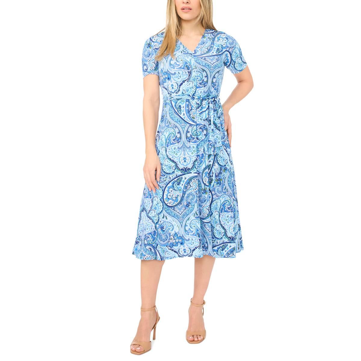 Click here for Petite MSK Short Sleeve V Neck Paisley Midi Dress prices