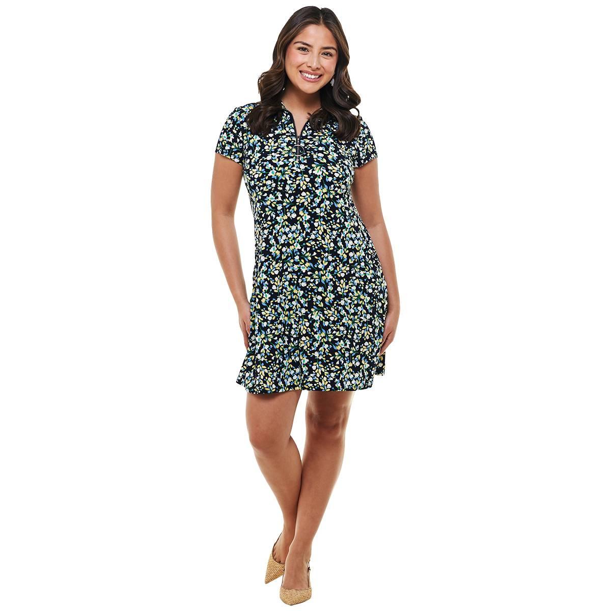 Click here for Petite MSK Short Sleeve Floral Half Zip Neck Shift... prices