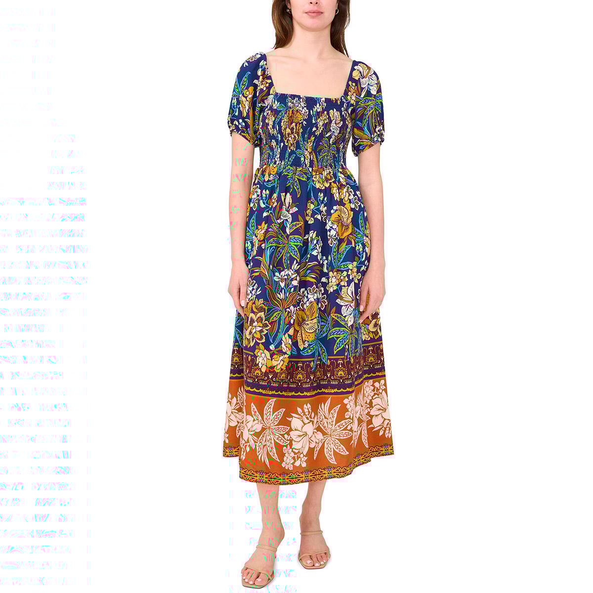 Click here for Petite MSK Short Sleeve Smock Bust Border Challis... prices