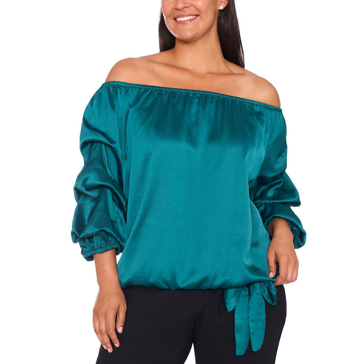 Click here for Plus Size MSK 3/4 Lantern Sleeve Solid Tie Waist B... prices